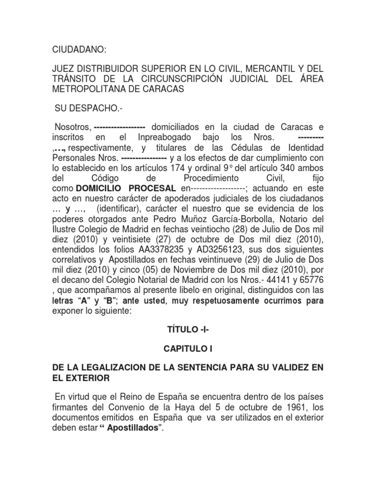 Formato EXEQUATUR | PDF | Divorcio | Sentencia (Ley)
