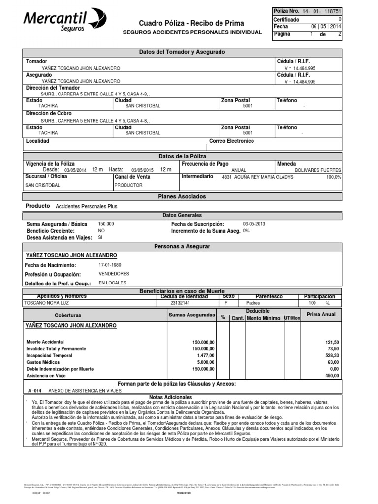 Poliza 118751 | PDF | Póliza de seguros | Riesgo financiero