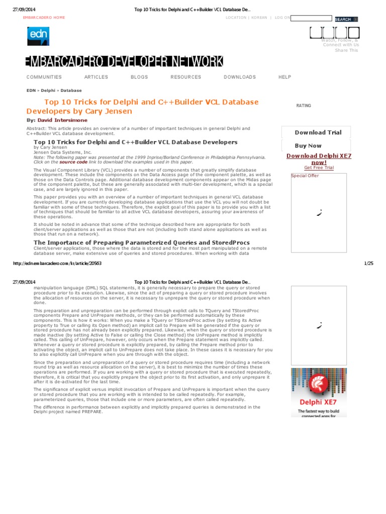 Top 10 Tricks For Delphi and C++Builder VCL Database Developers by Cary Jensen | PDF | Database ...