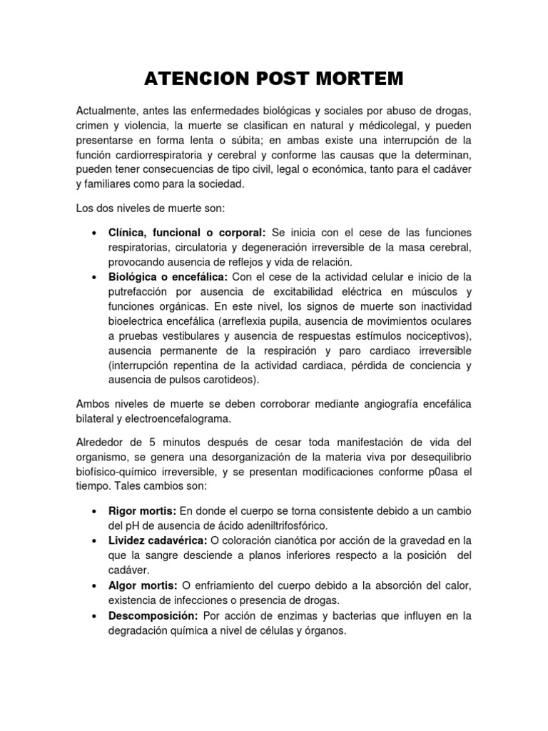 Atencion Post Mortem | PDF | Dolor | Descomposición
