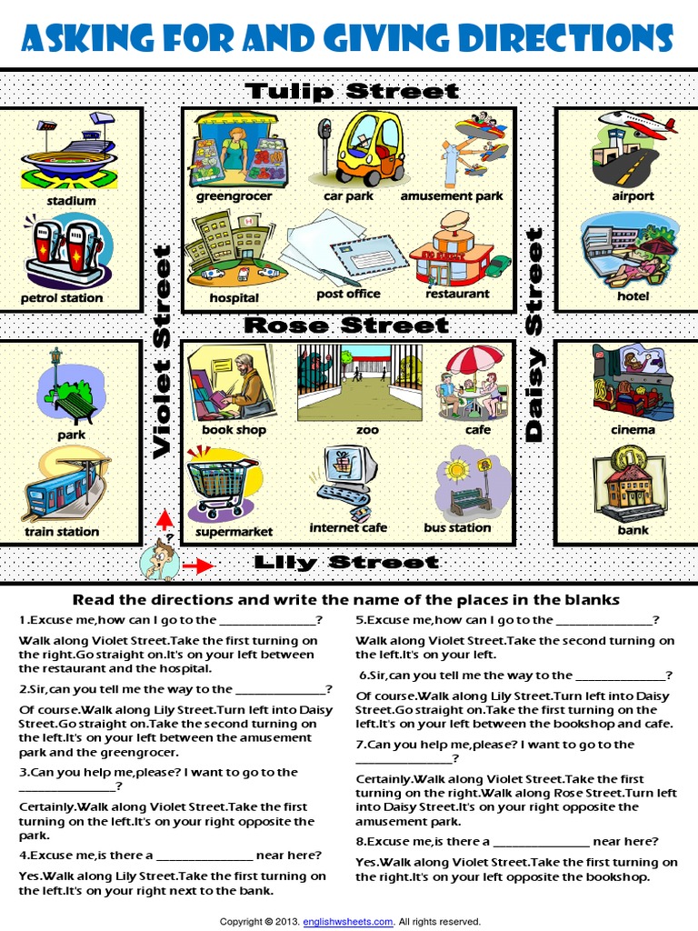 Asking For and Giving Directions Telling The Way Worksheet | PDF ...