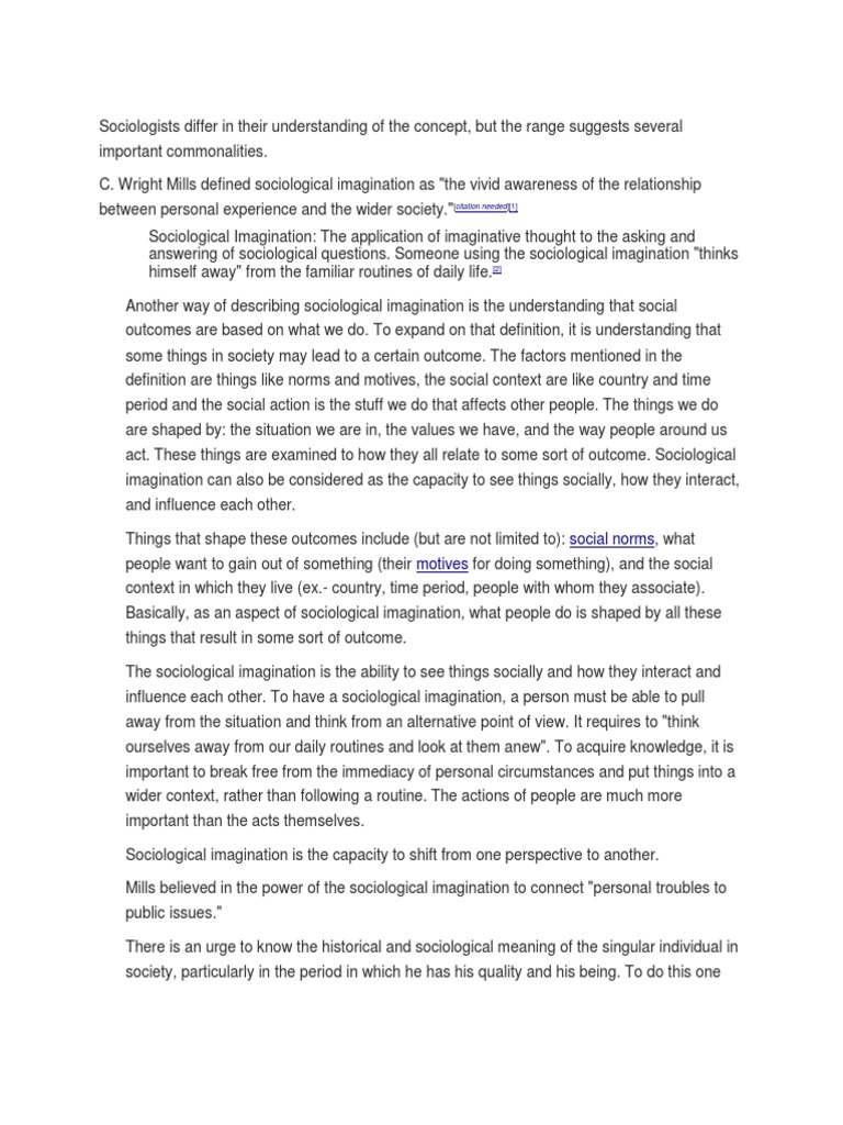 Sociological Imagination | PDF | Sociological Theories | Sociology