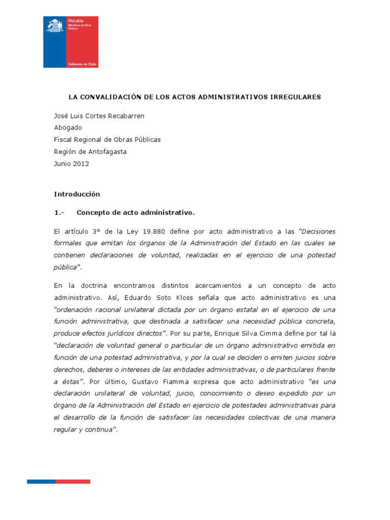 Convalidacion Actos Administrativos PDF | PDF | Administración Pública | Caso de ley