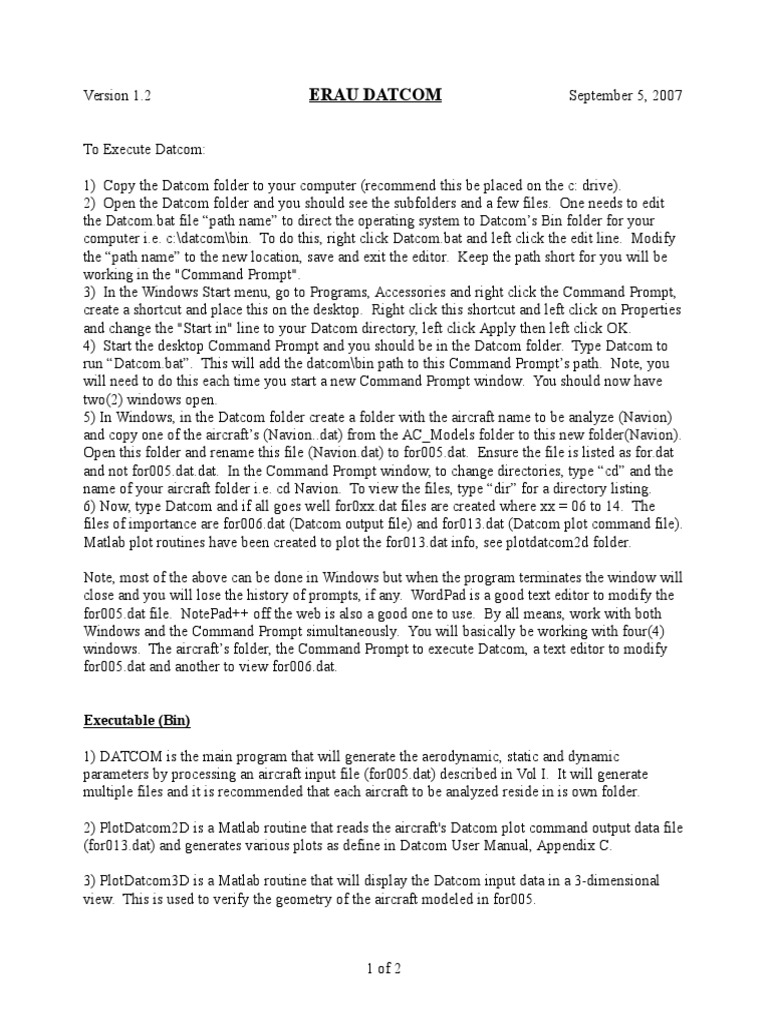 ERAU Datcom User Guide | PDF | Directory (Computing) | Command Line Interface