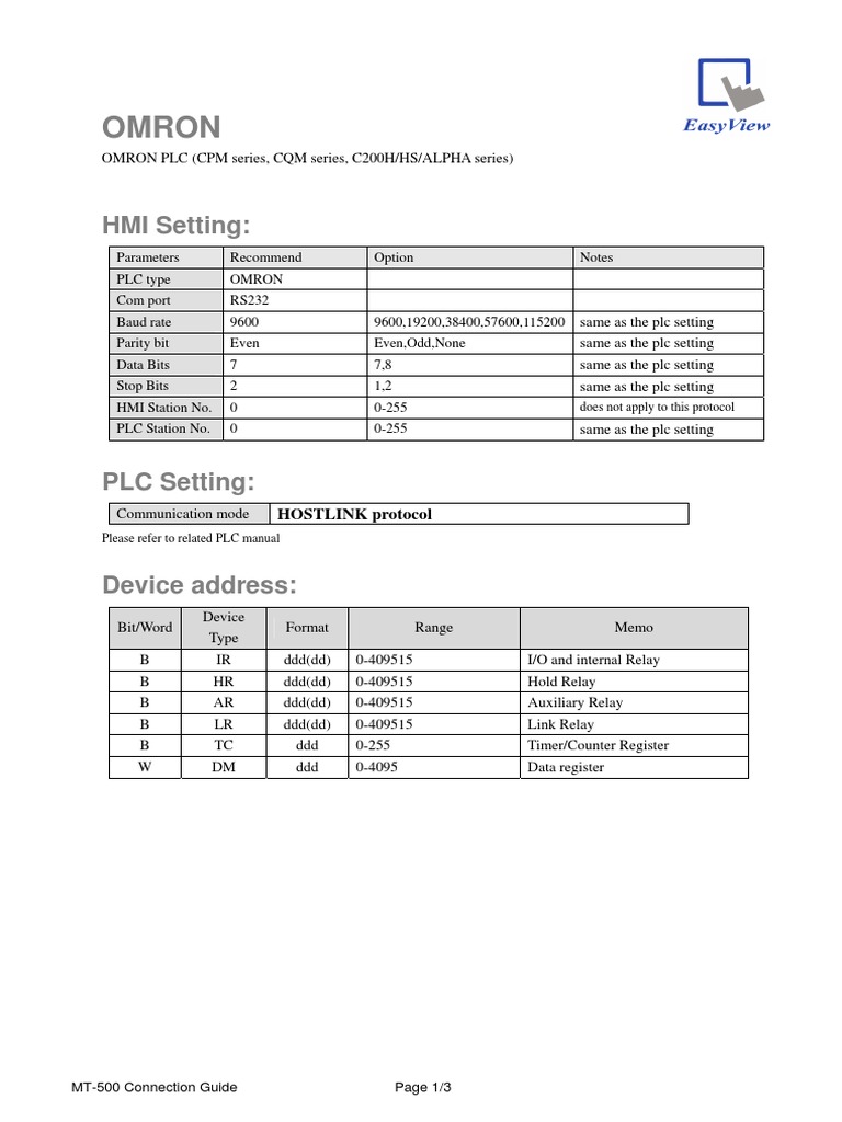 OMRON PLC HMI Communication Settings Guide | PDF | Computers