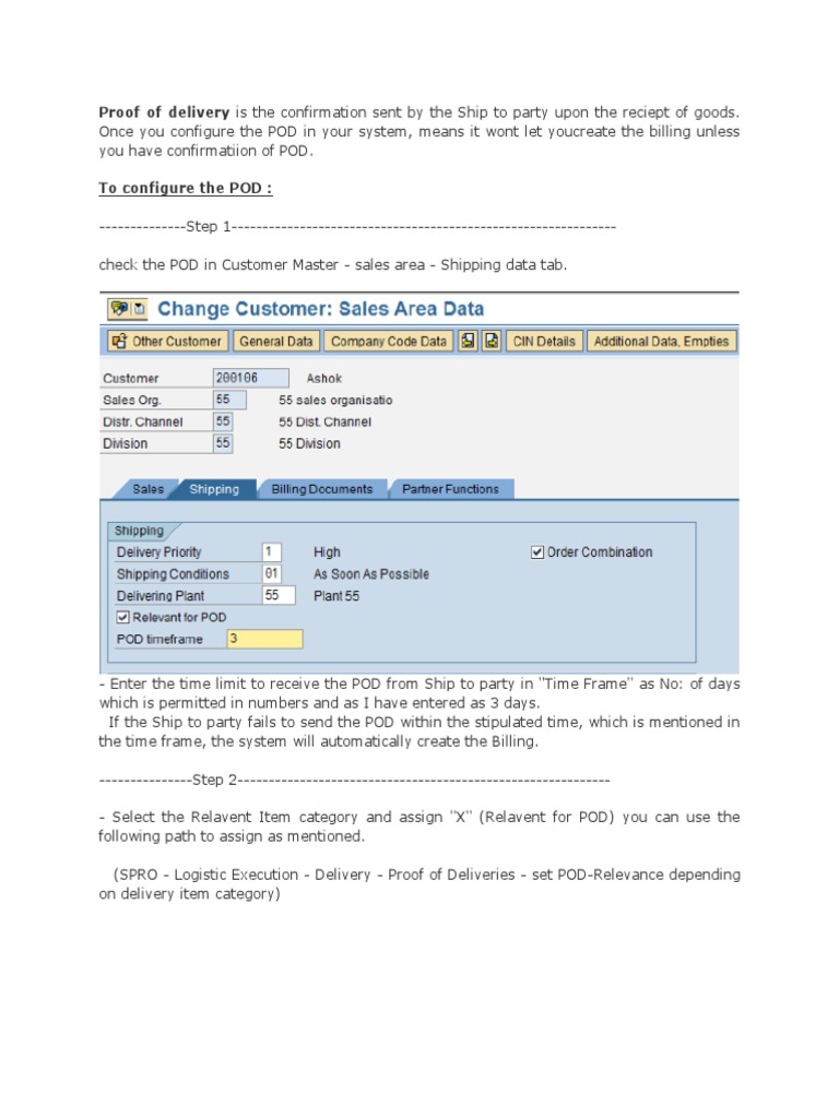 Proof of Delivery Configuration in SAP SD | PDF | Computing | Areas Of ...