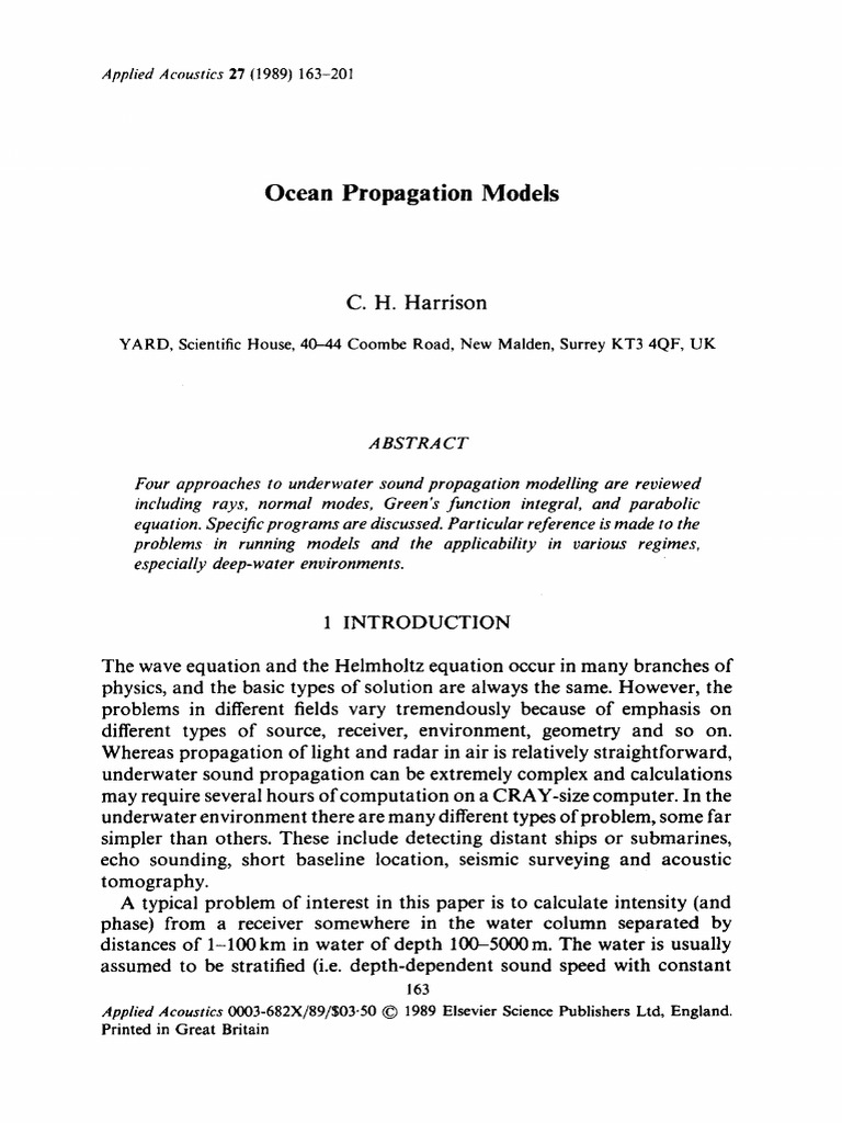 Underwater Sound Propagation Models | PDF | Wavelength | Waves