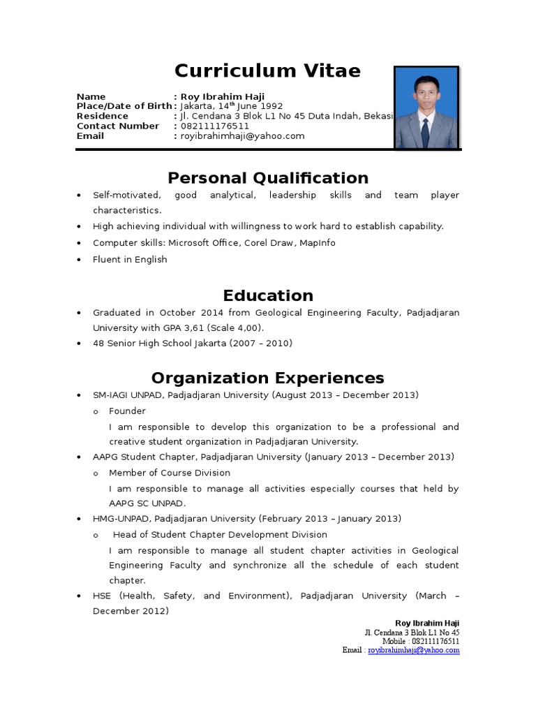 CV of Roy Ibrahim Haji | PDF | Geology | Earth Sciences