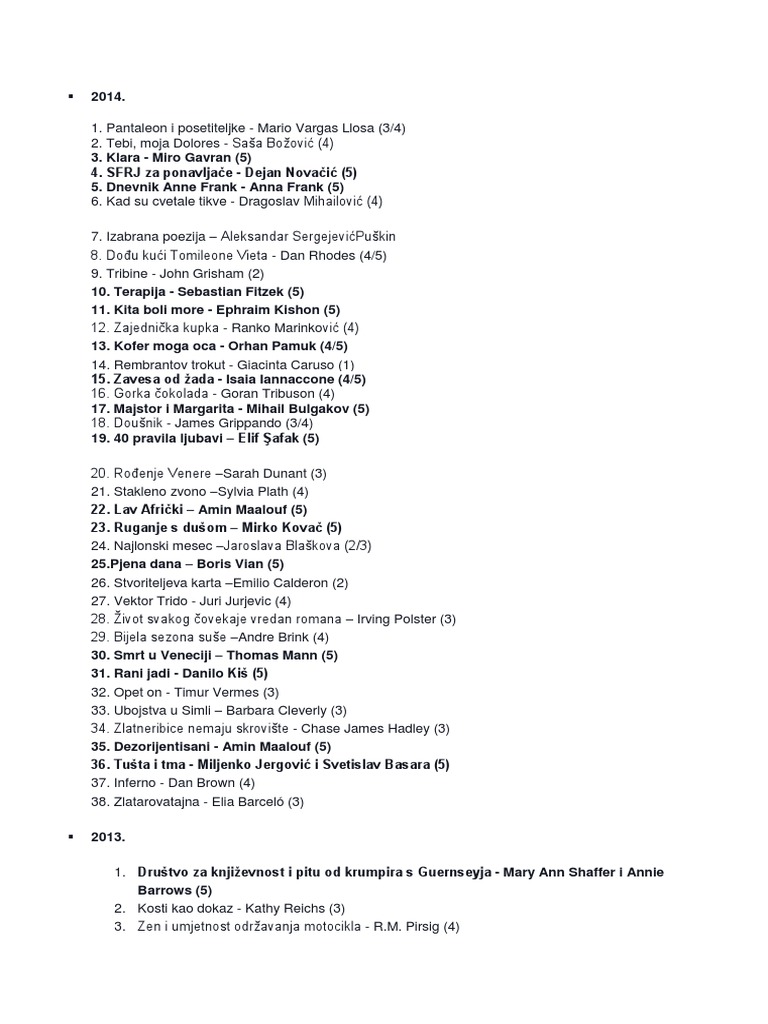 Preporuke Za Čitanje | PDF