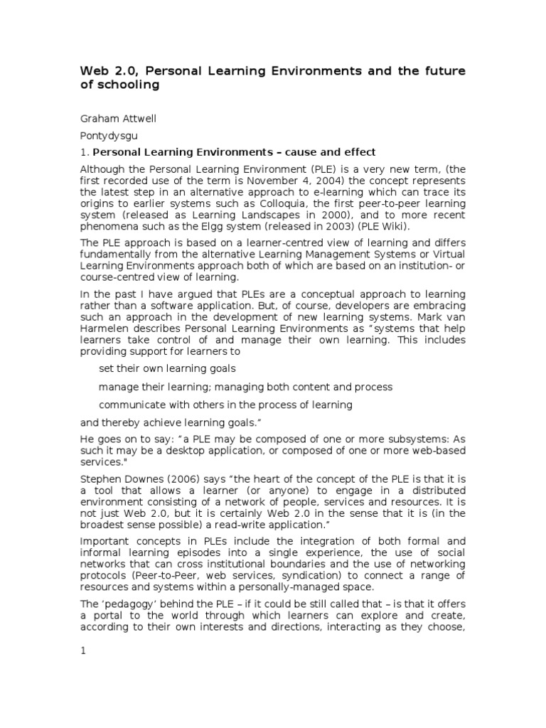 Web 2.0, Personal Learning Environments and The Future of Schooling ...