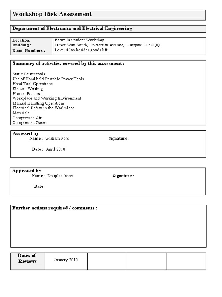 Workshop -Risk Assessment | Welding | Construction