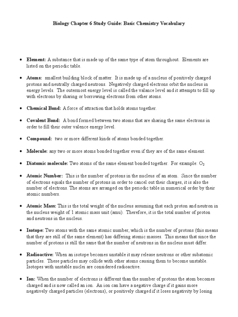 Chemistry Vocabulary | PDF | Ion | Atoms