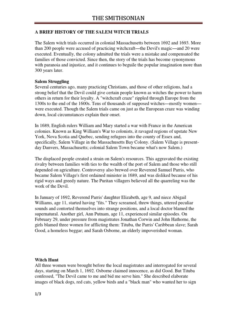 The Crucible - A Brief History of The Salem Trials | PDF | Witchcraft ...