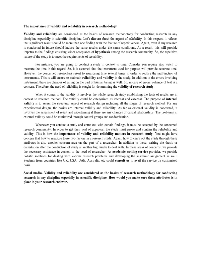 The Importance of Validity and Reliability in Research Methodology ...