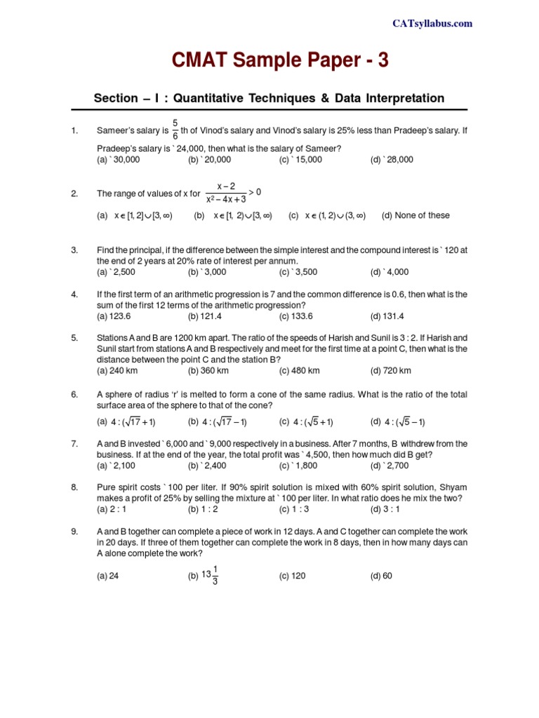 Cmat Sample Paper 6 | PDF