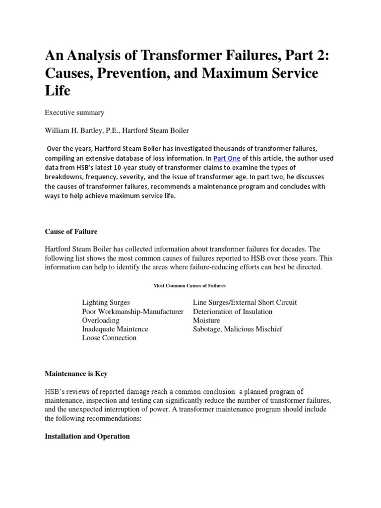 An Analysis of Transformer Failures | PDF | Transformer | Insulator ...