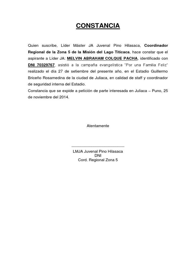 Ejemplo de Constancia de Asistencia | PDF