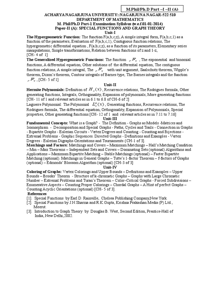 Special Functions & Graph Theory Syllabus | PDF | Graph Theory | Applied Mathematics