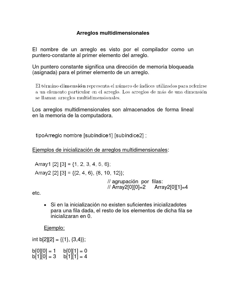 Arreglos Multidimensionales | PDF | C ++ | Puntero (Programación de ...