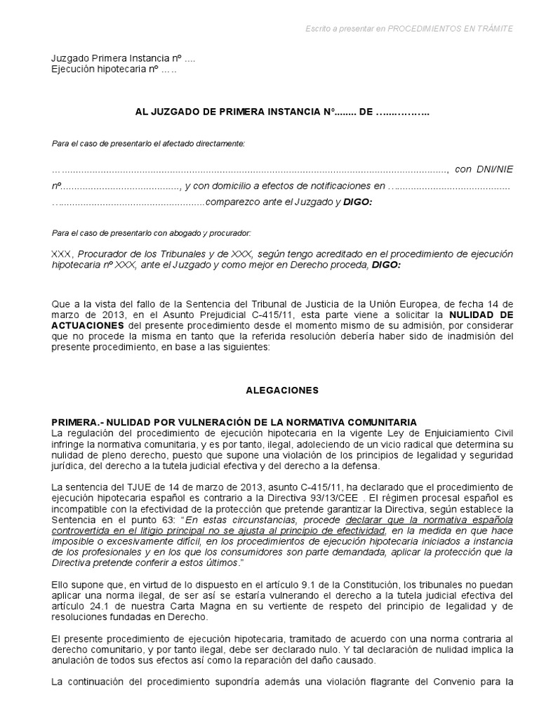 Escrito Oposicion Ejecucion Hipotecaria | PDF | Corte de justicia ... Escrito Oposicion Ejecucion Hipotecaria | PDF | Corte de justicia ...