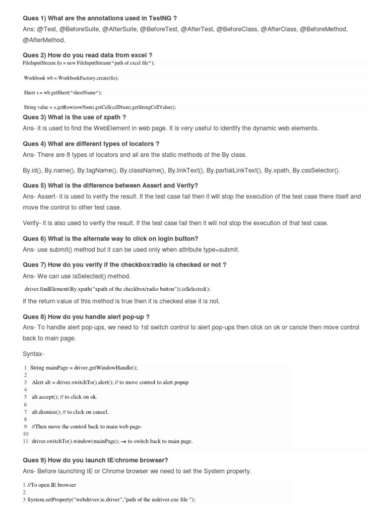 Selenium Interview Questions | PDF | Selenium (Software) | Software Engineering