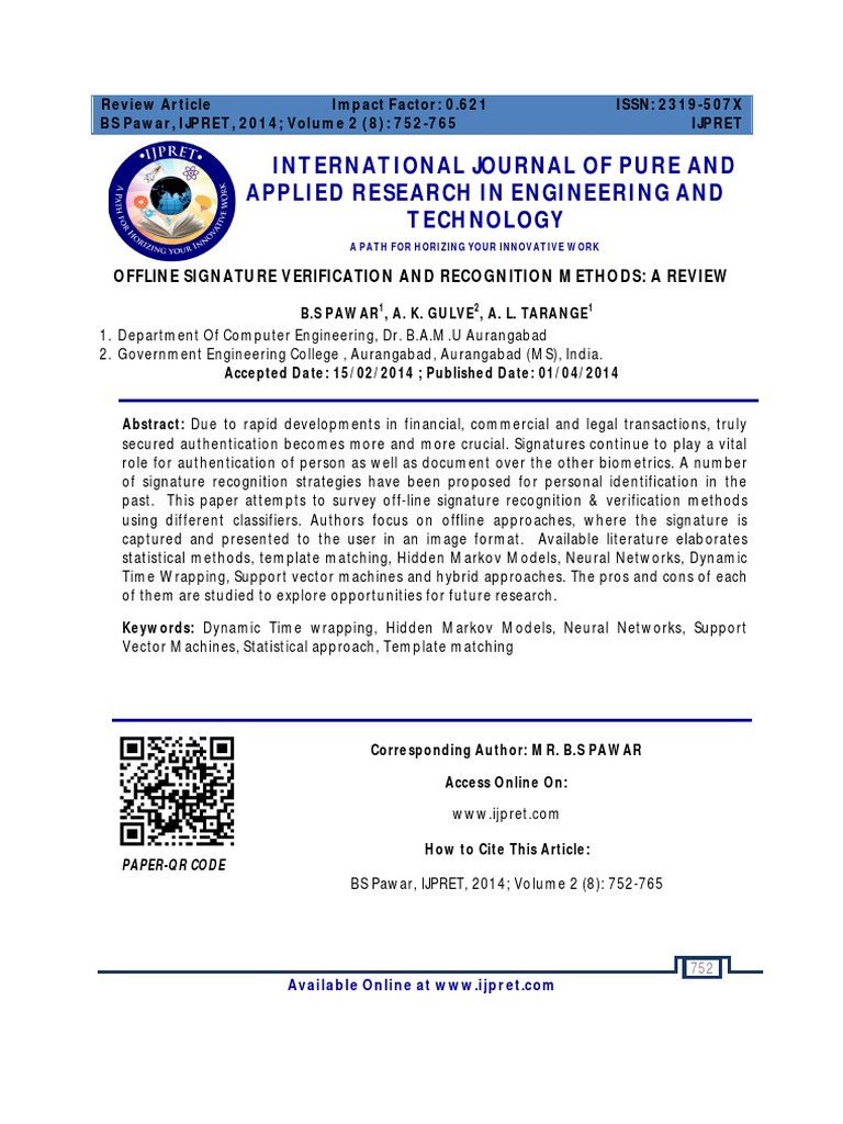 Offline Signature Verification And Recognition Methods A Review Pdf Biometrics Pattern