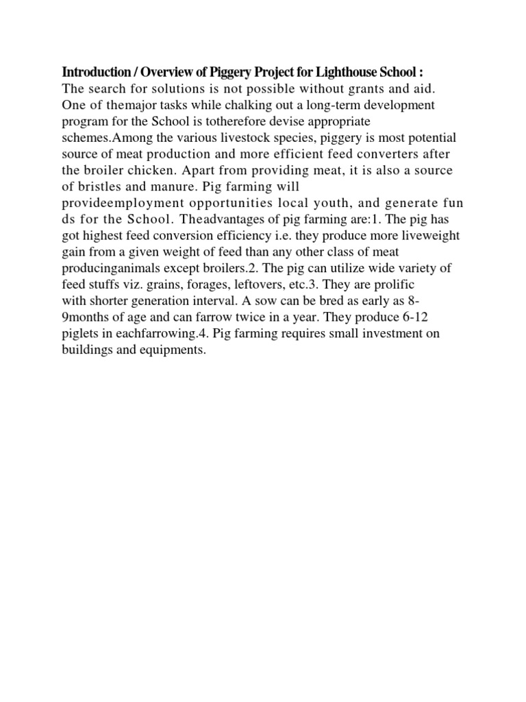 Piggery Project Proposal for Lighthouse School | PDF