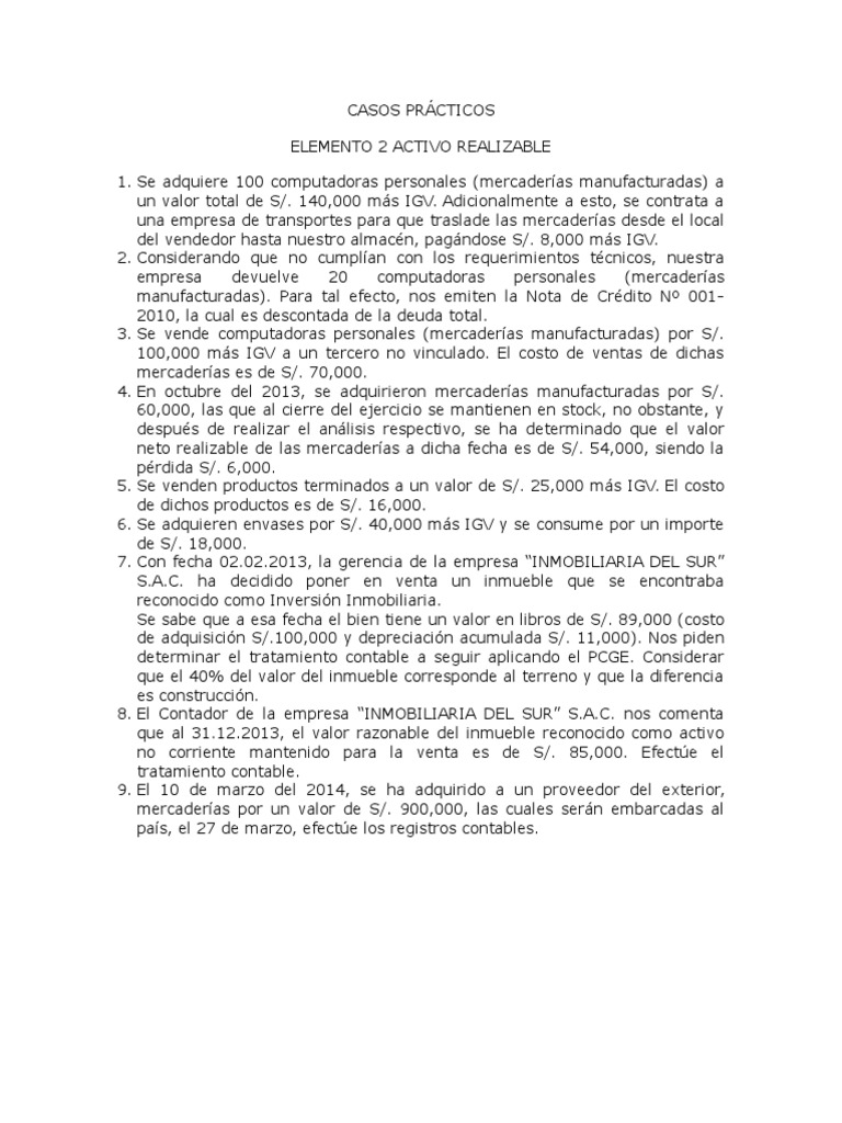 Casos Prácticos de Activo Realizable | PDF