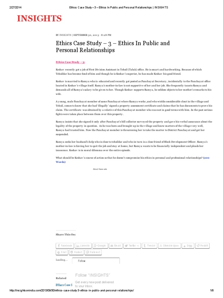 Ethics Case Study - 3 - Ethics in Public and Personal Relationships - INSIGHTS | Download Free ...