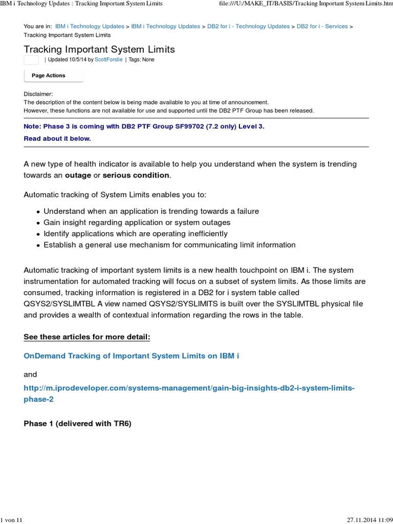 Tracking Important System Limits | PDF | Ibm System I | Table (Database)