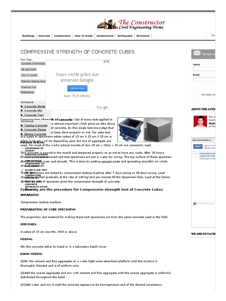 Compressive Strength of Concrete Cubes | Download Free PDF | Concrete ...