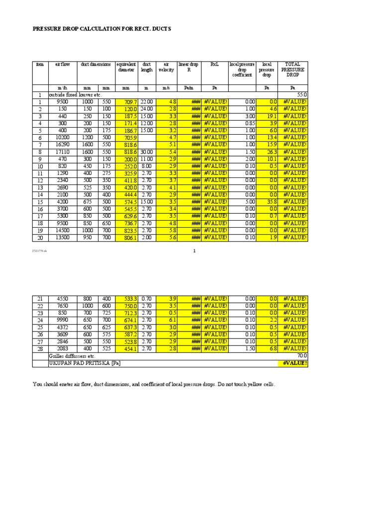 Pressure Drop Calculation For Rect. Ducts | PDF | Duct (Flow ...