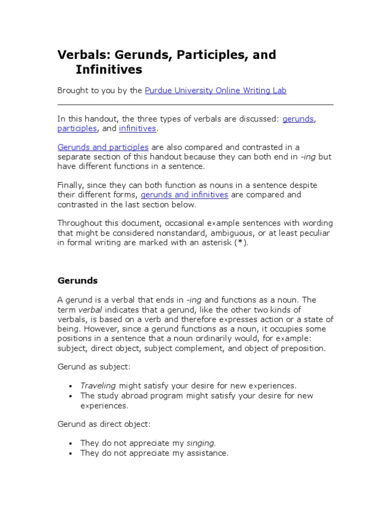 Gerunds, Participles and Infinitives | PDF | Adverb | Verb