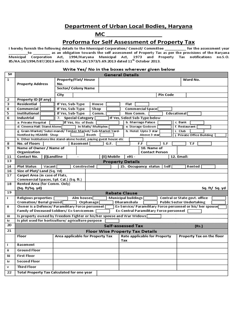 Self Declaration For Propertytax Self Assessment Pro Form A | PDF ...