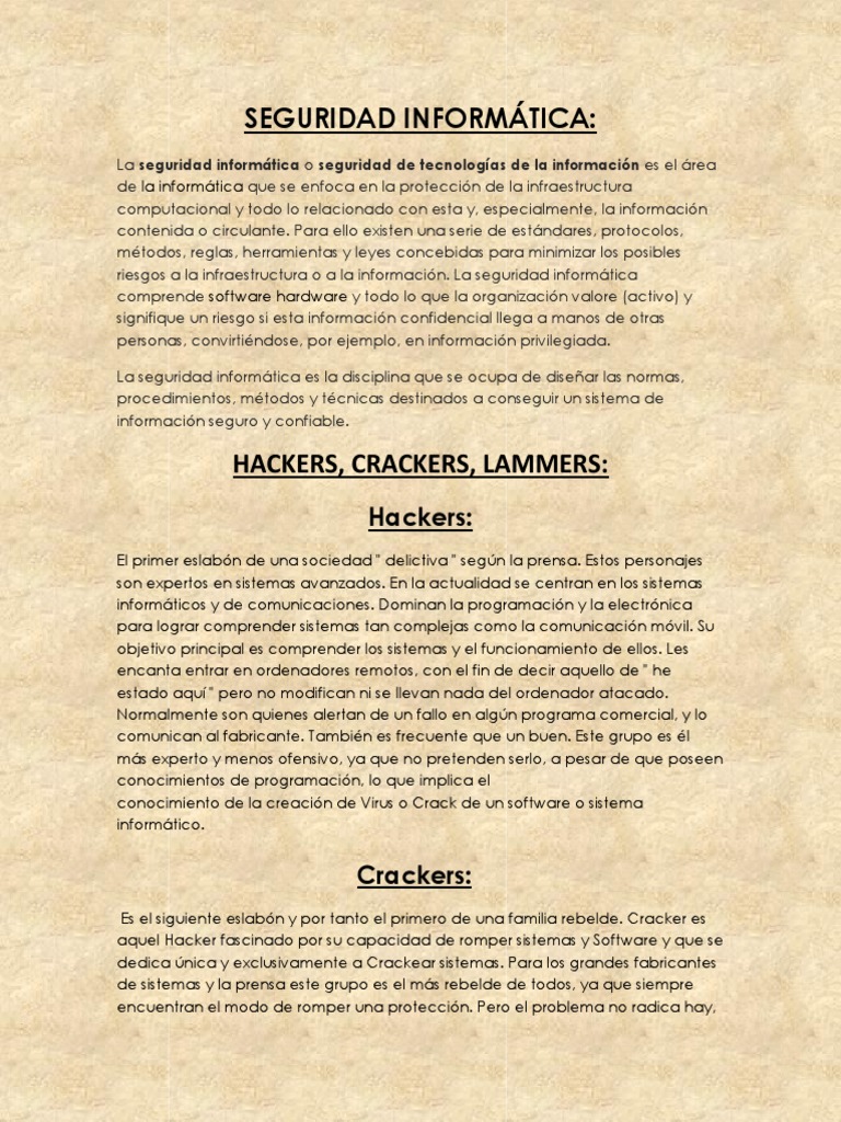Seguridad Informatica, Hacker, Cracker, Lamer. | PDF | Hacker de ...
