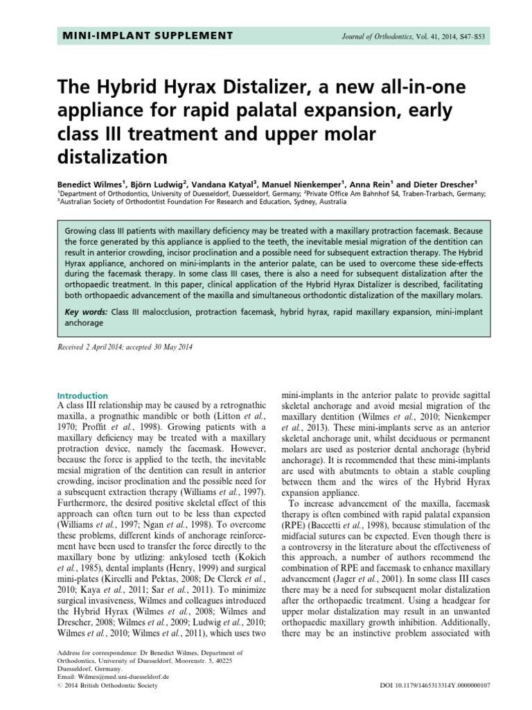 Hybrid Hyrax Distalizer JO PDF | PDF | Orthodontics | Dentistry