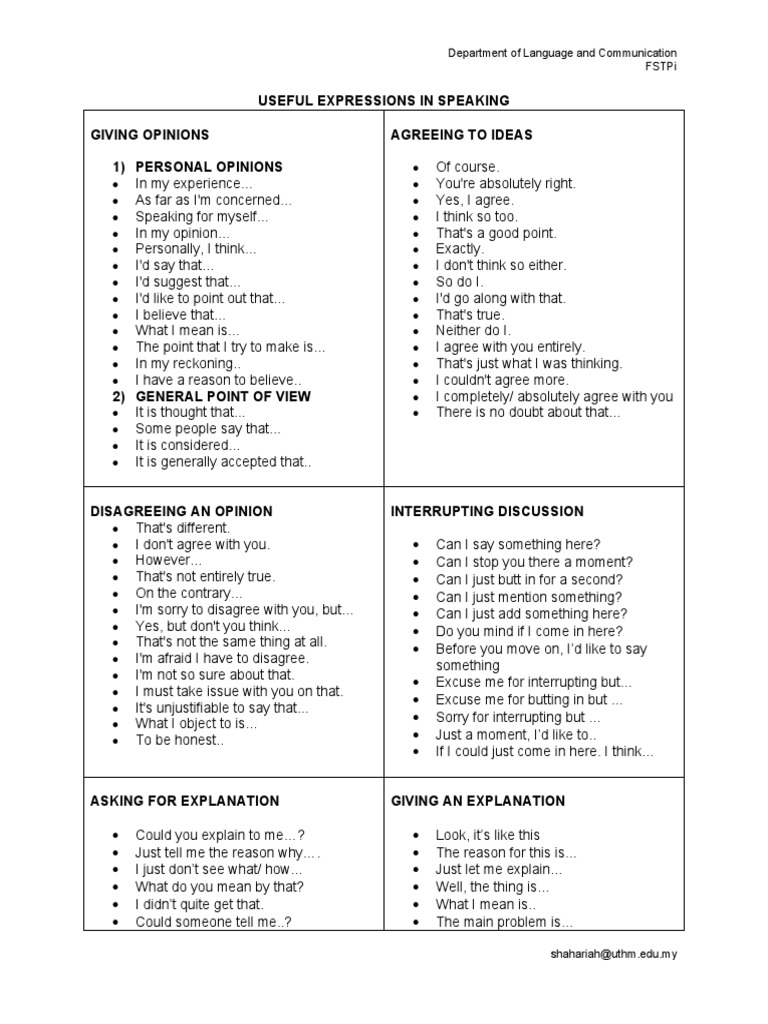 Useful Expressions in Speaking | Download Free PDF | Reason ...