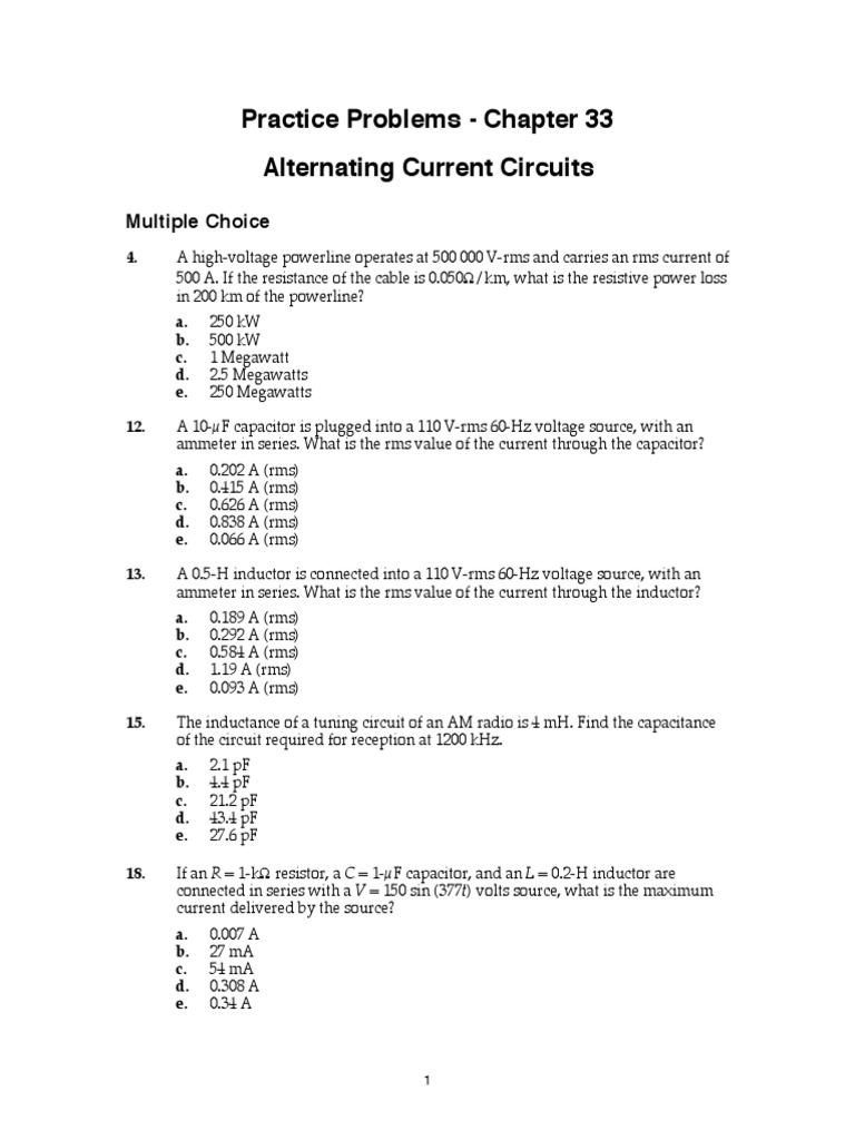 AC Circuit Practice Problems and Solutions | PDF