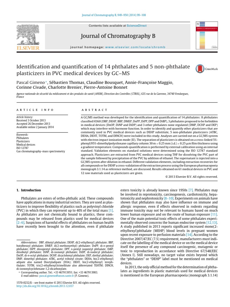 Journal of Chromatography B | PDF | Gas Chromatography | Polyvinyl Chloride