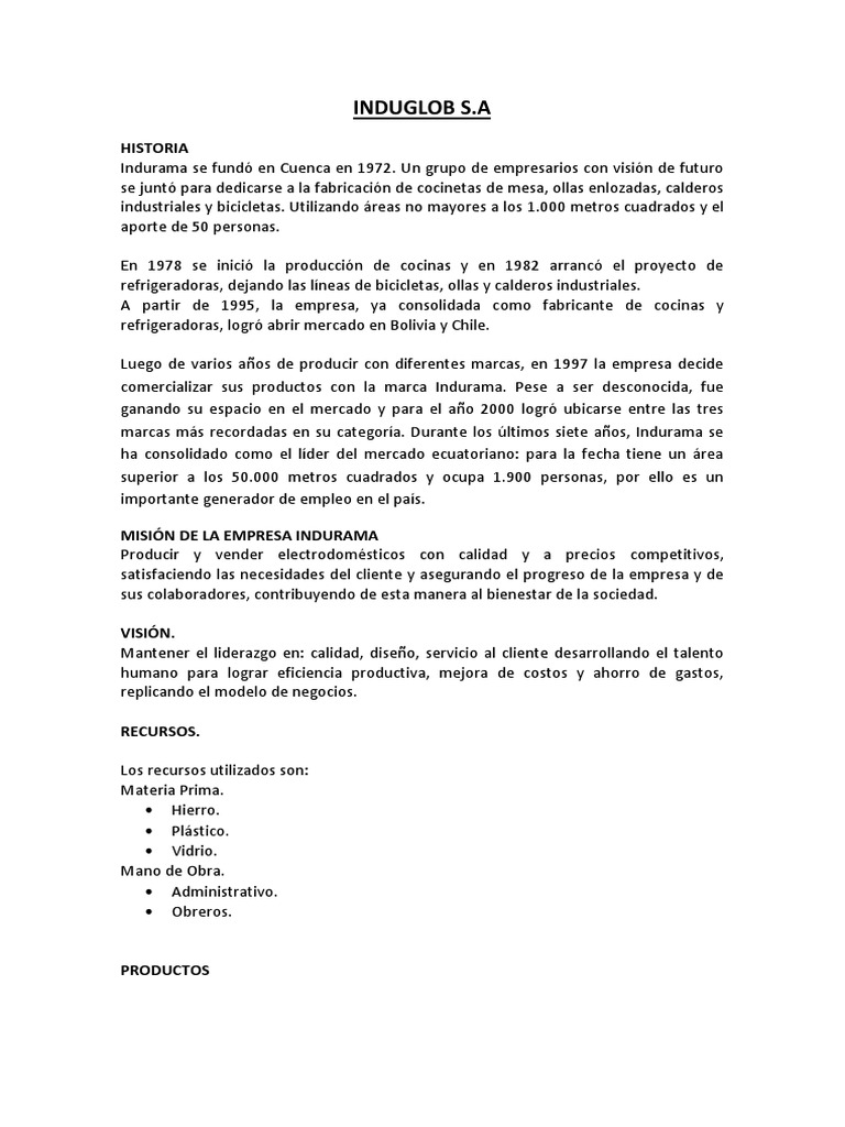 Historia y Proceso de Induglob S.A. | PDF | Acero | Calidad (comercial)