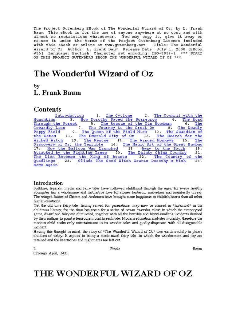 The Wonderful Wizard of Oz | PDF | The Wonderful Wizard Of Oz | Land Of Oz
