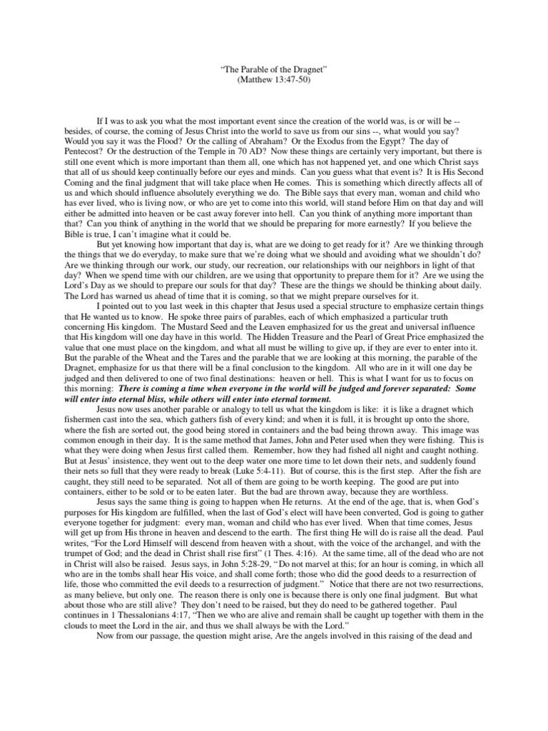 The Parable of The Dragnet | PDF | Last Judgment | Good Works