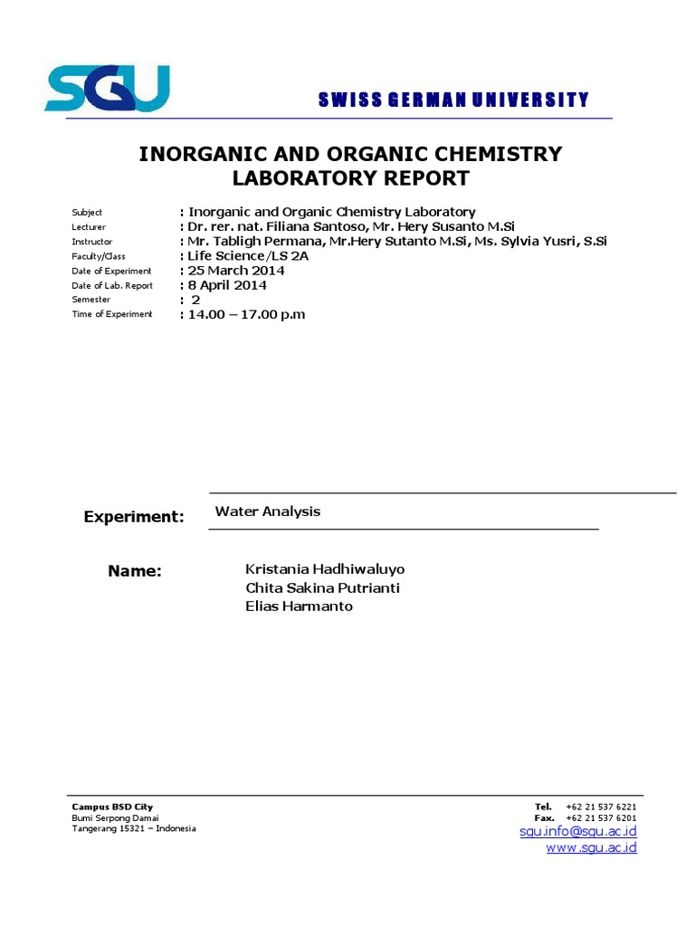 Water Quality Analysis Lab Report | PDF | Solubility | Titration