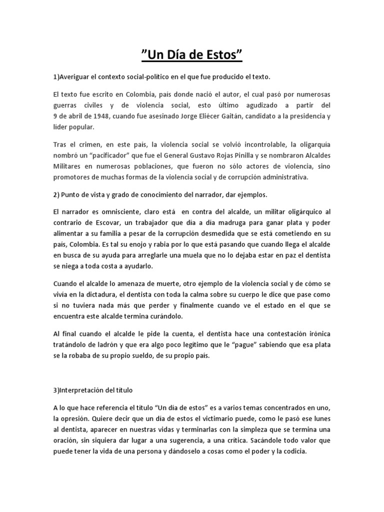 Un Día de Estos | PDF | Narración | Colombia