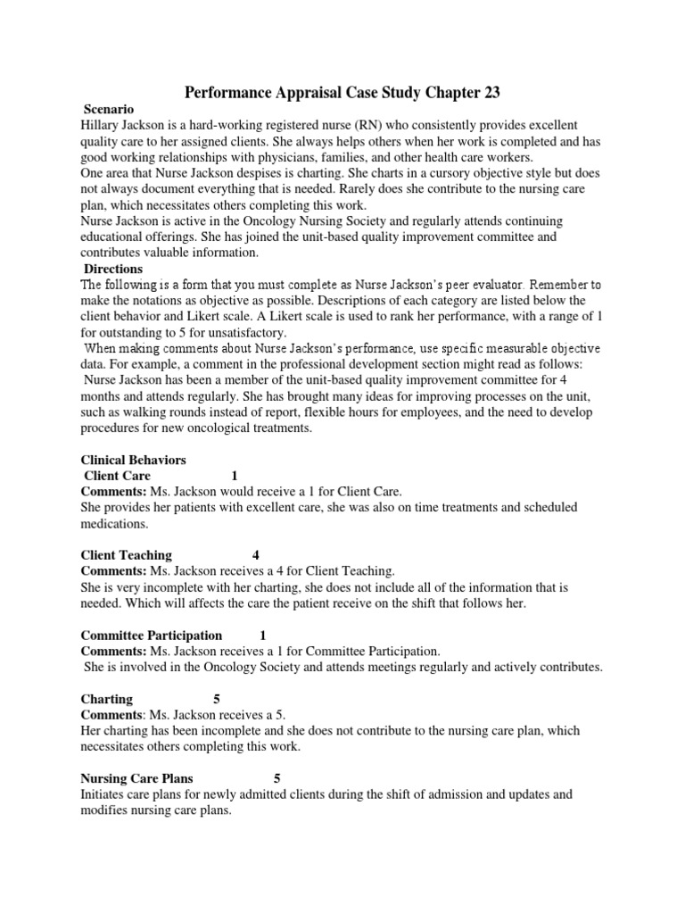 Performance Appraisal Case Study | Nursing | Patient