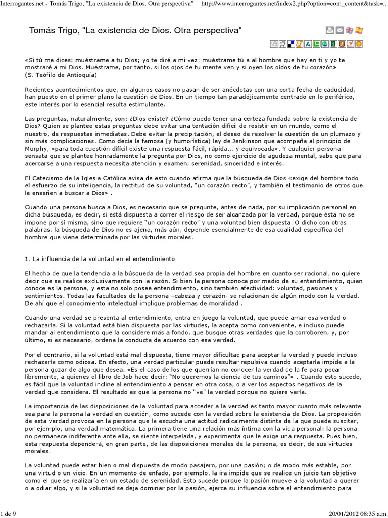 Tomás Trigo, - La Existencia de Dios. Otra Perspectiva | PDF ...