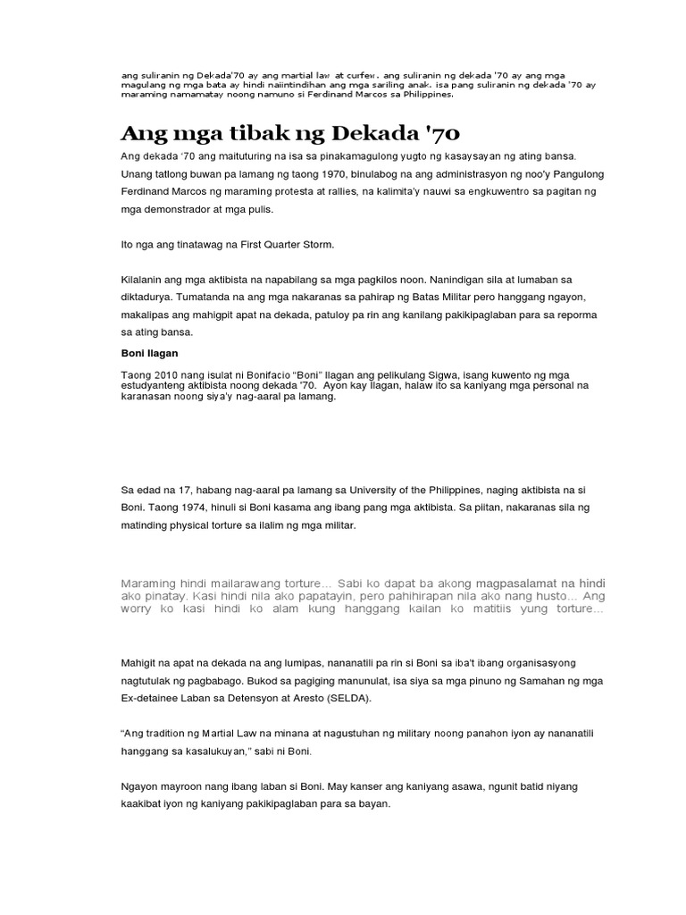 Ang Suliranin NG Dekada 70 | PDF