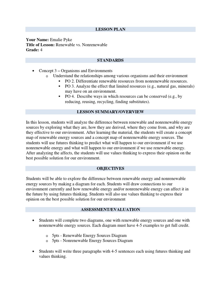 Renewable vs. Nonrenewable Energy Lesson | PDF | Energy Development ...