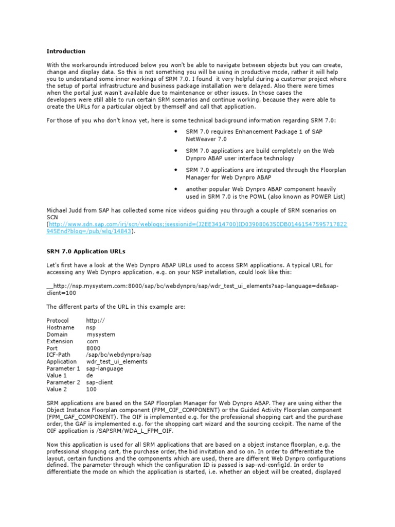 SRM Workaround Wo Portal Introduction | PDF | Parameter (Computer ...