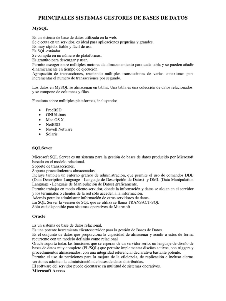 Tipos de Base de Datos | PDF | Postgre Sql | Bases de datos